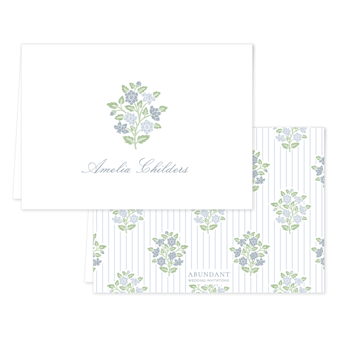 Block Floral Stripe Blue Folded Notecard – Abundant Wedding Invitations