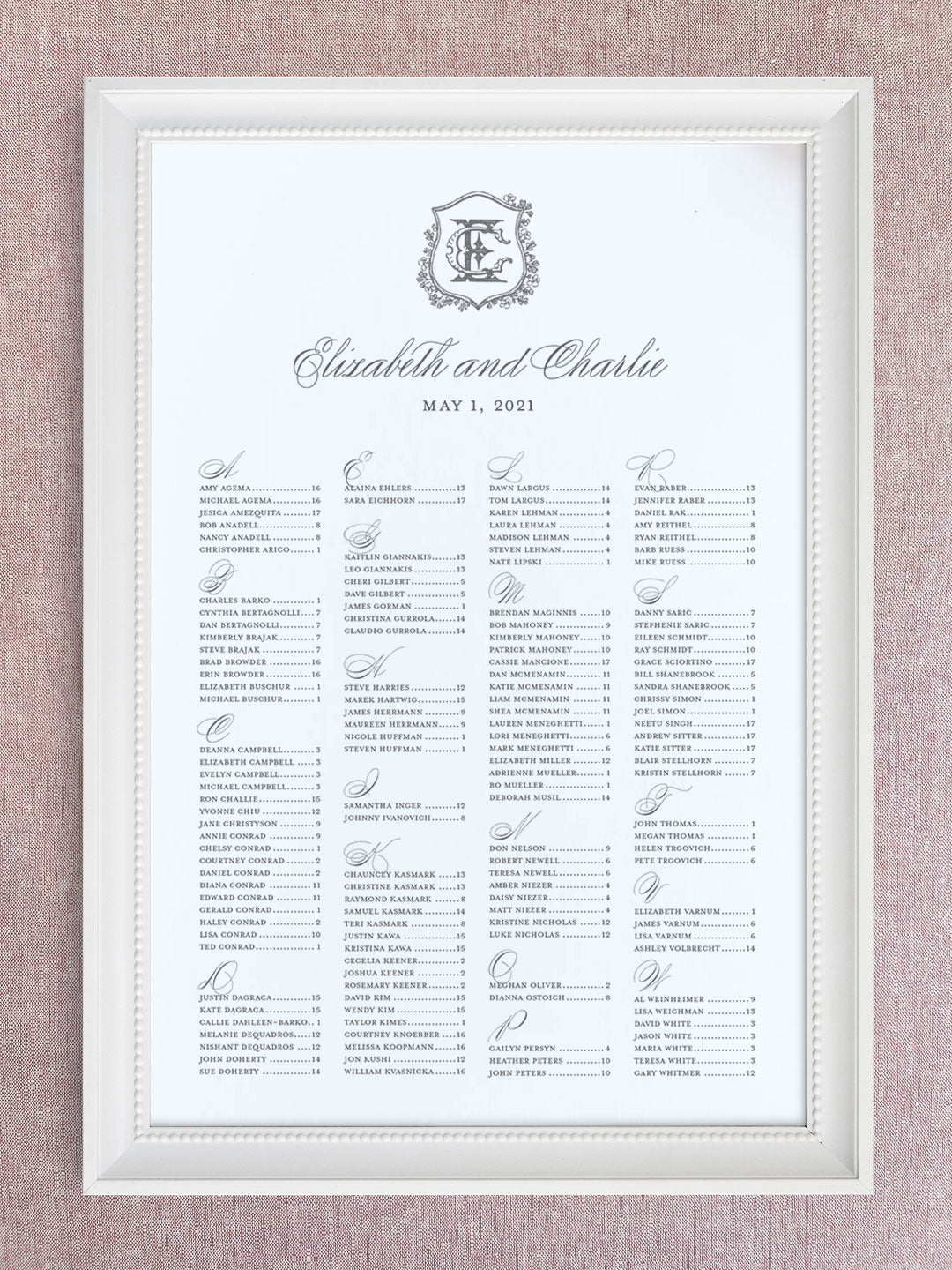 Elizabeth Seating Chart – Abundant Wedding Invitations