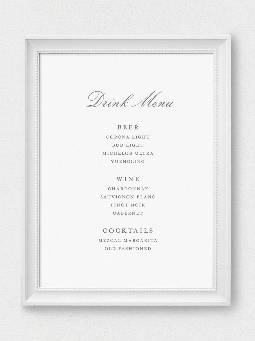 Lydia Bar Menu – Abundant Wedding Invitations