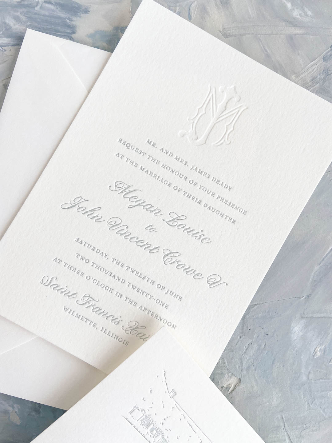 Blind Letterpress Monogram – Abundant Wedding Invitations